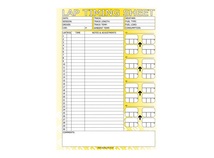 LAP TIMING SHEETS (PAD OF 50)